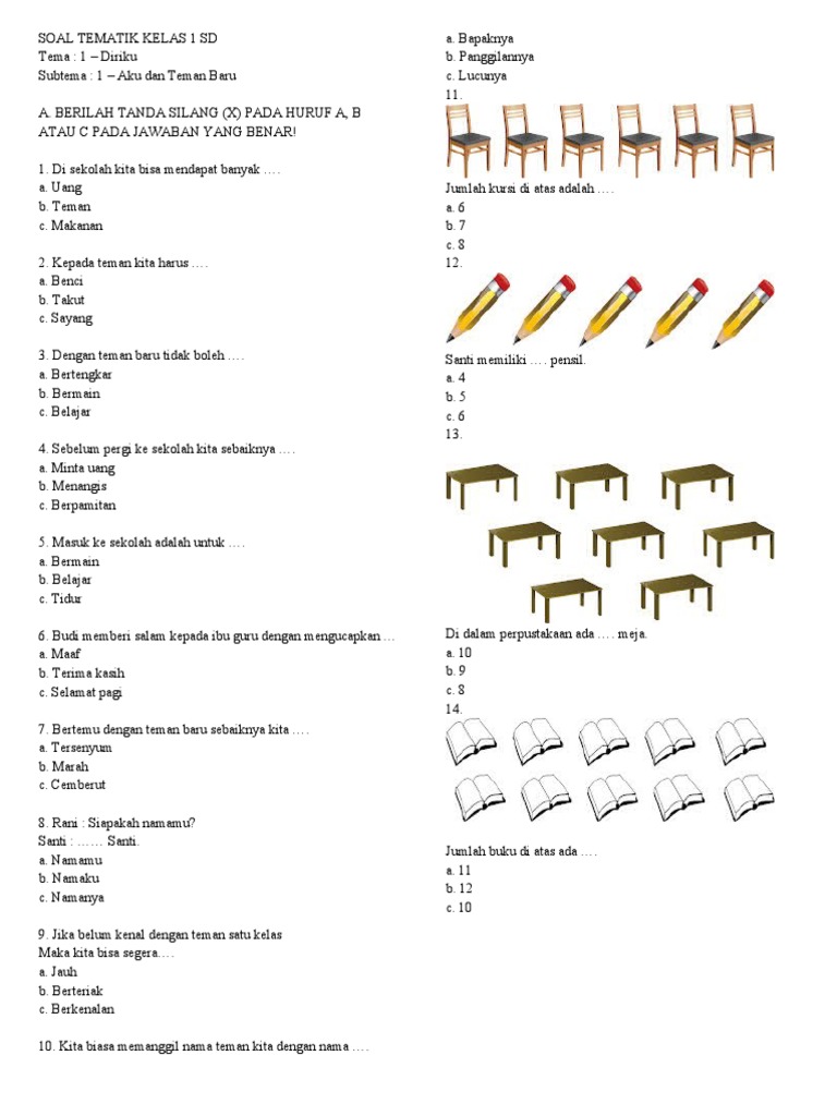 Soal Tematik Kelas 1 SD | PDF