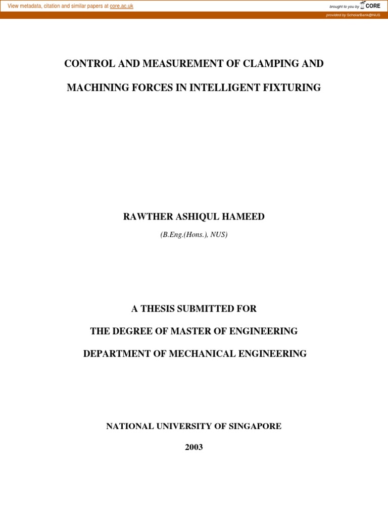 Control and Measurement of Clamping and Machining Forces in Intelligent Fixturing | PDF ...