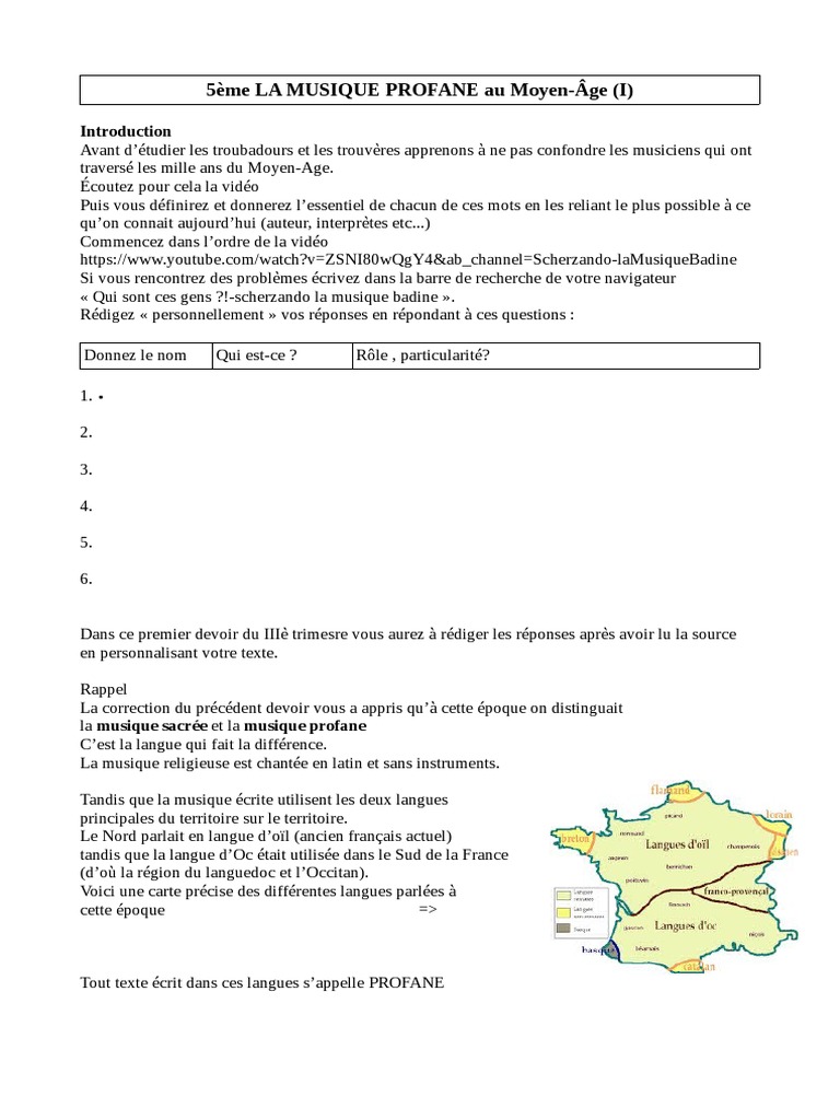 5ème La Musique Profane (I) | PDF