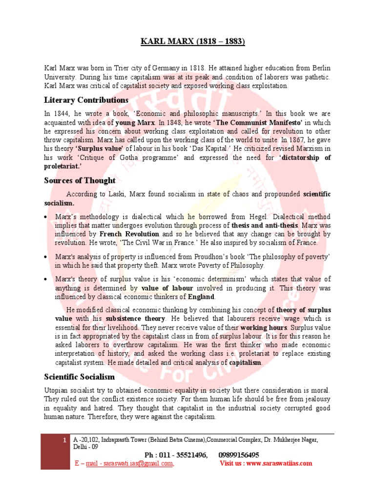 Overview of Karl Marx's Theories | PDF | History