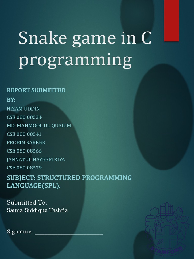 Snake Game in C Programming: Report Submitted BY | PDF