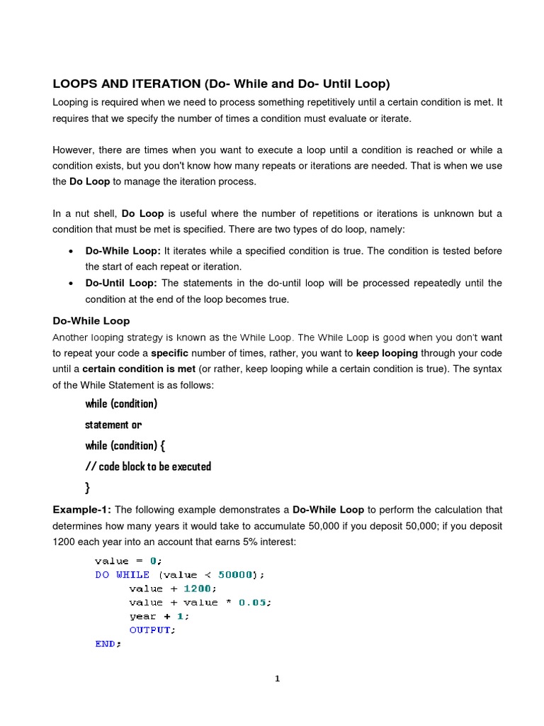 Loops and Iteration (Do - While and Do - Until Loop) Readings | PDF Loops and Iteration (Do - While and Do - Until Loop) Readings | PDF