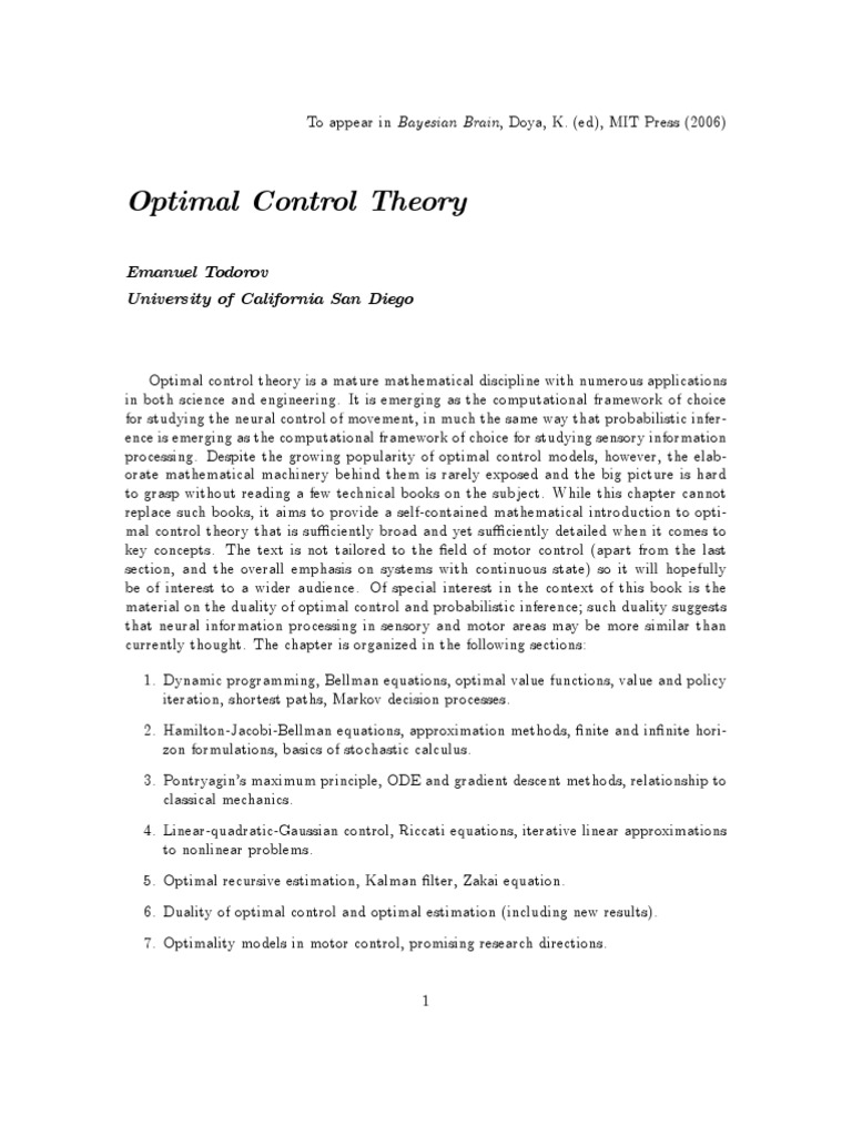 Optimal Control Theory | PDF