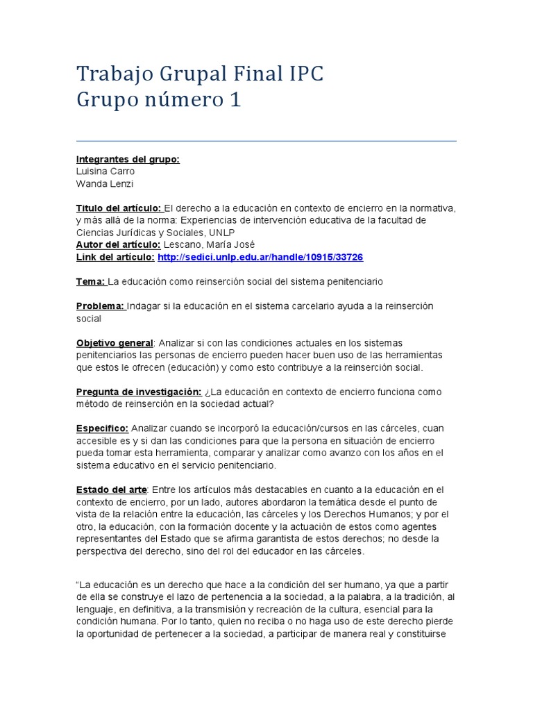 Trabajo Grupal Final IPC Grupo Numero 1 1 | PDF | Prisión | Sociedad