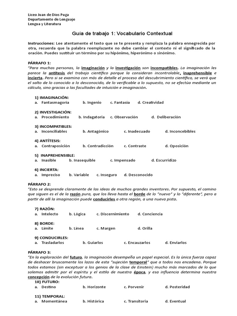 Guía Práctica Vocabulario Contextual | PDF