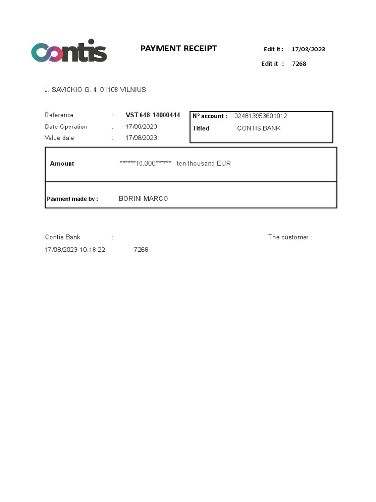 Contis Bank Payment Receipt | PDF
