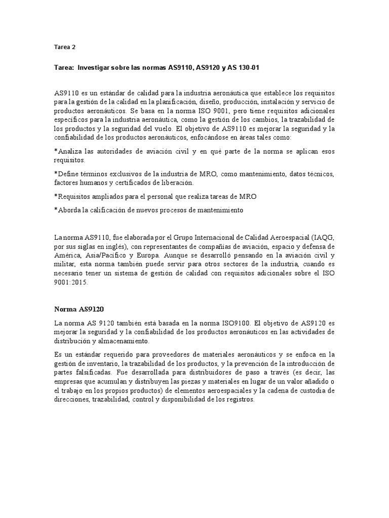 Normas AS9110, AS9120 y AS13001 en MRO | PDF