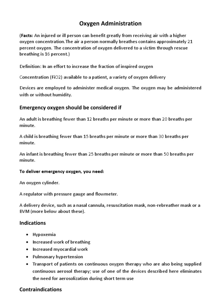 Oxygen Administration: Emergency Oxygen Should Be Considered If | PDF ...