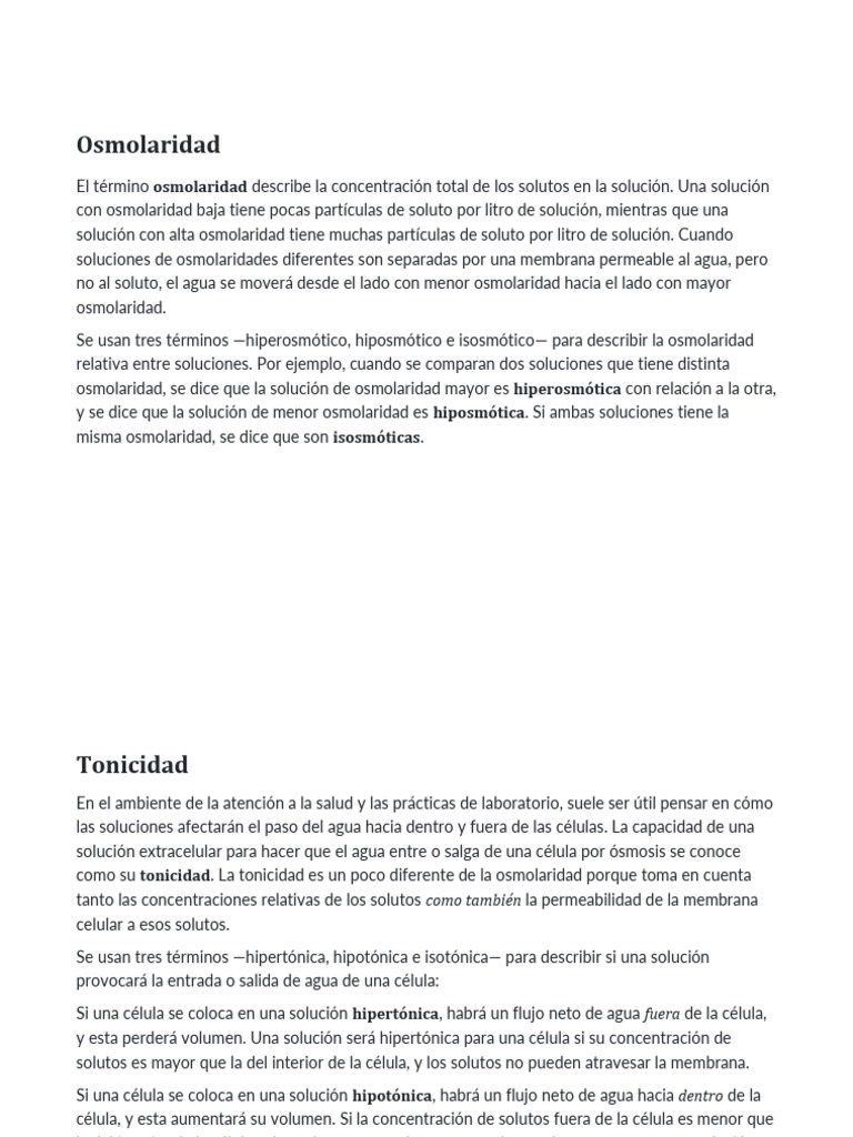Resumen Sobre Osmolaridad Conceptos Importantes | PDF | Química ...