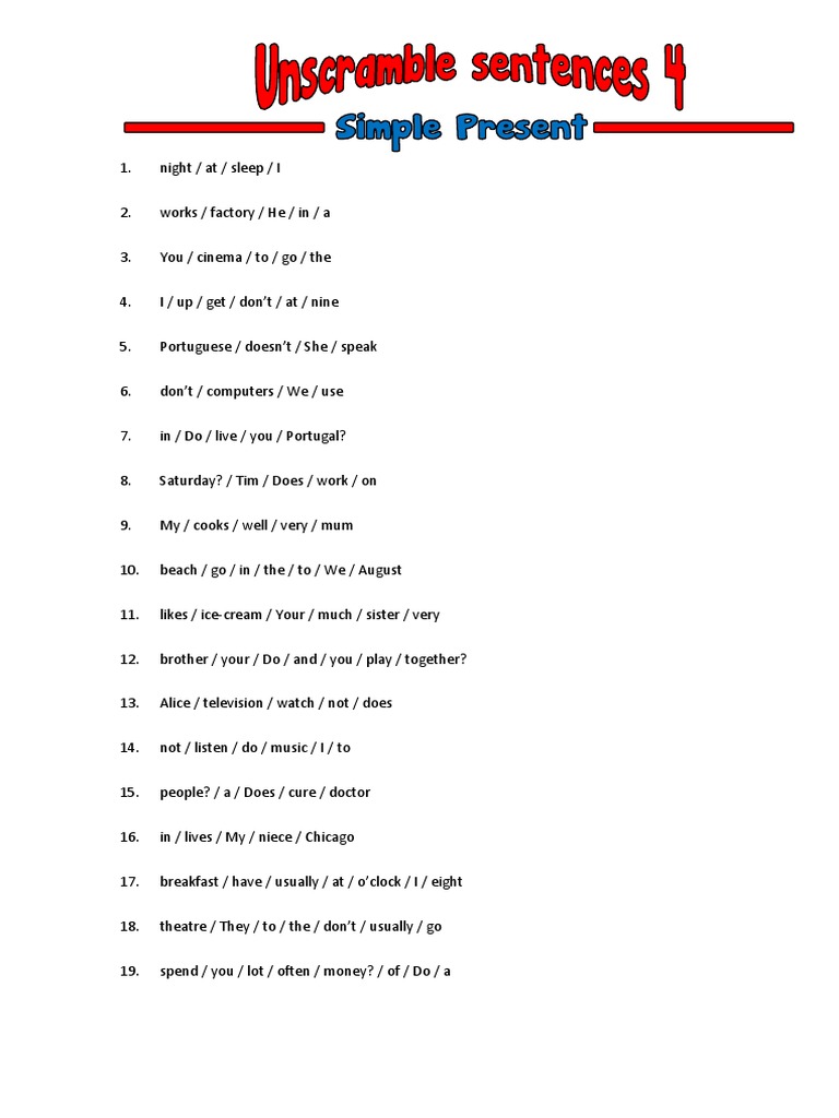 04 HW Unscramble Sentences Present Simple | PDF