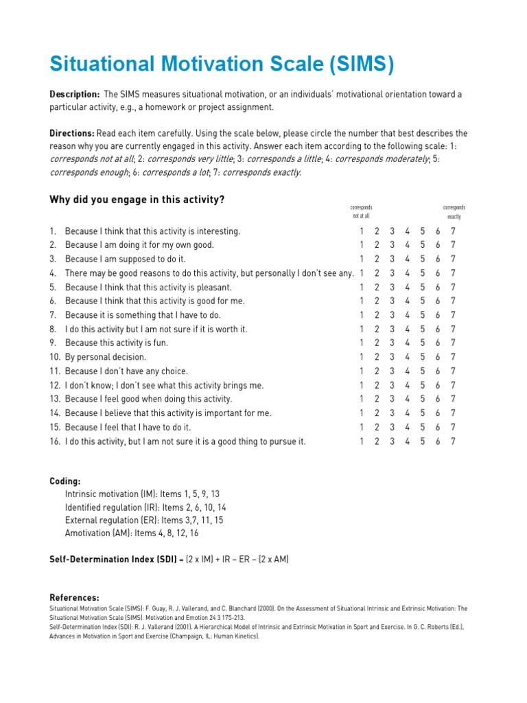 Situational Motivation Scale - Final | PDF | Motivational | Motivation