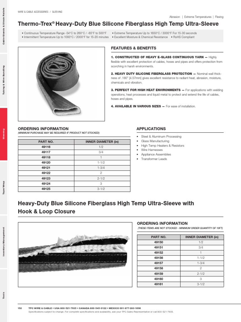 Thermo Trex Heavy Duty Blue Silicone Fiberglass High Temp Ultra Sleeve ...