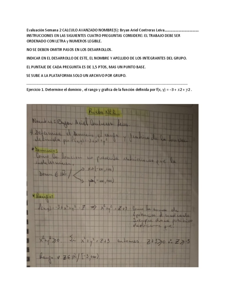 Evaluacion 2 Calculo Avanzado Bryan Ariel Contreras Leiva | PDF Evaluacion 2 Calculo Avanzado Bryan Ariel Contreras Leiva | PDF