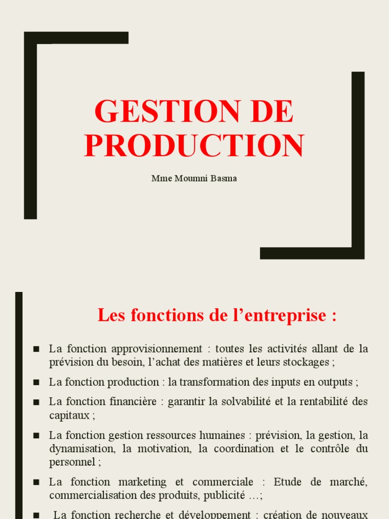 Gestion de Production : Concepts Clés | PDF