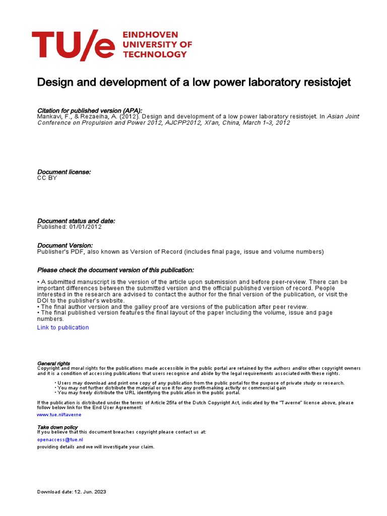 Design and Development of A Low Power Laboratory Resistojet | PDF ...