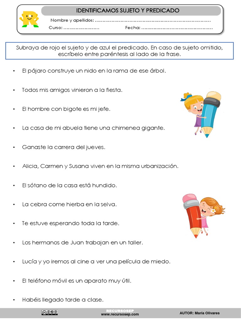 Ejercicios de Sujeto y Predicado | PDF