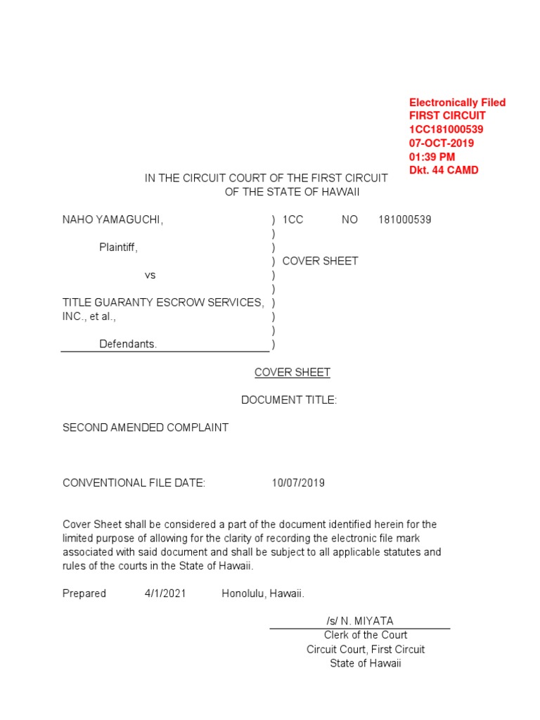 Second Amended Complaint - Hawaii Case | PDF