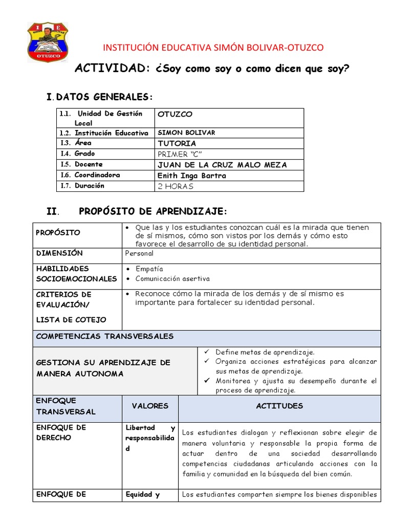 ¿Soy Como Soy o Como Dicen Que Soy' | PDF | Aprendizaje | Evaluación
