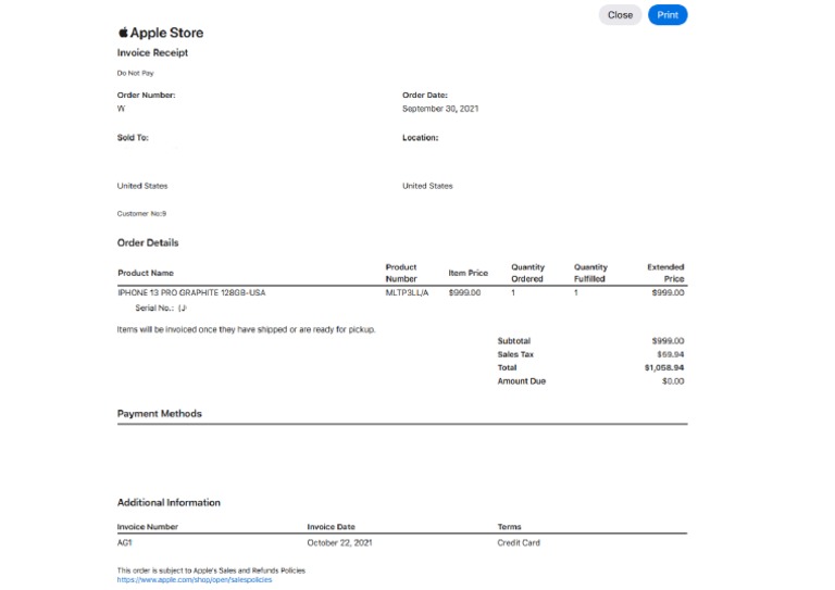 Apple Iphone 13 Pro 128gb Invoice 1 PDF | PDF