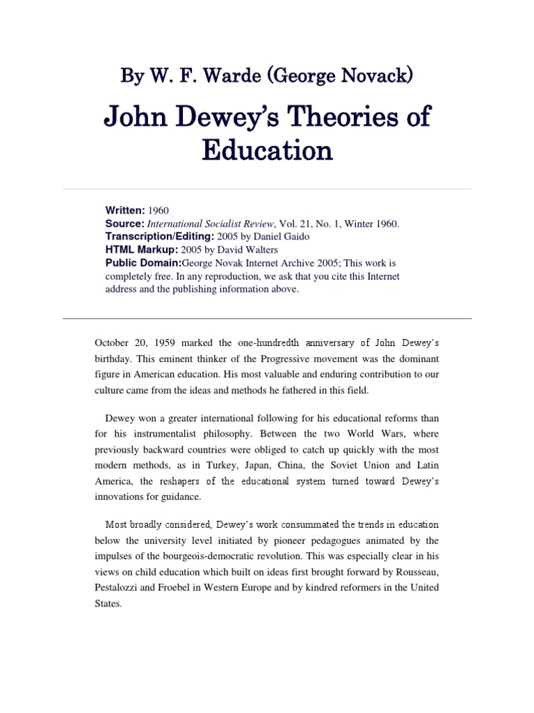 John Dewey's Educational Theories Explained | PDF | John Dewey | Democracy