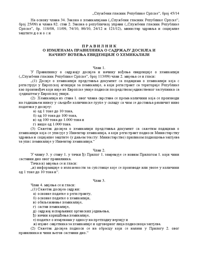 Pravilnik o Izmjenama Pravilnika o Sadrzaju Dosijea o Hemikaliji 2014 ...
