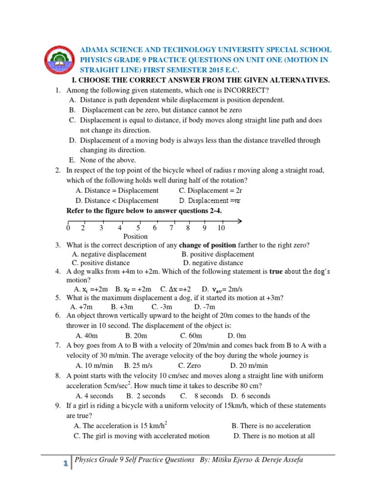 Physics Grade 9 Self Practice Questions | PDF