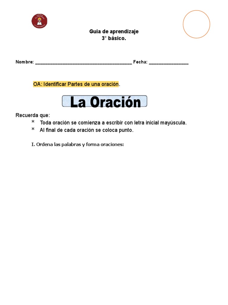 Partes de la Oración para 3° Básico | PDF