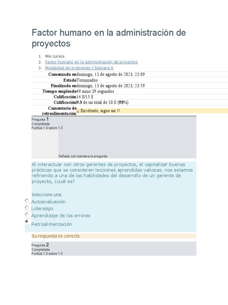 Factor Humano en La Administración de Proyectos 6 | PDF | Liderazgo