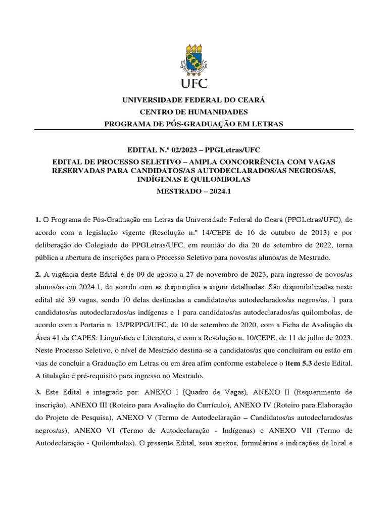 Edital No 02.2023 - Ppgletras - Ufc Mestrado Ampla Concorrencia e para ... Edital No 02.2023 - Ppgletras - Ufc Mestrado Ampla Concorrencia e para ...