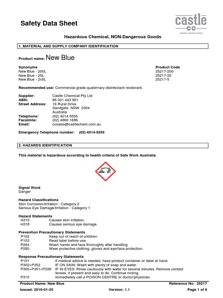 New Blue-SDS | PDF | Toxicity | Personal Protective Equipment