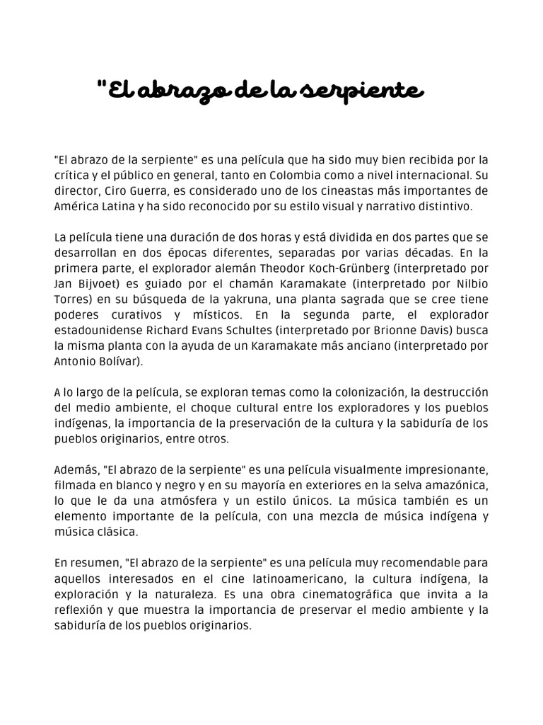 "El abrazo de la serpiente: Cine y Cultura" | PDF | Arte