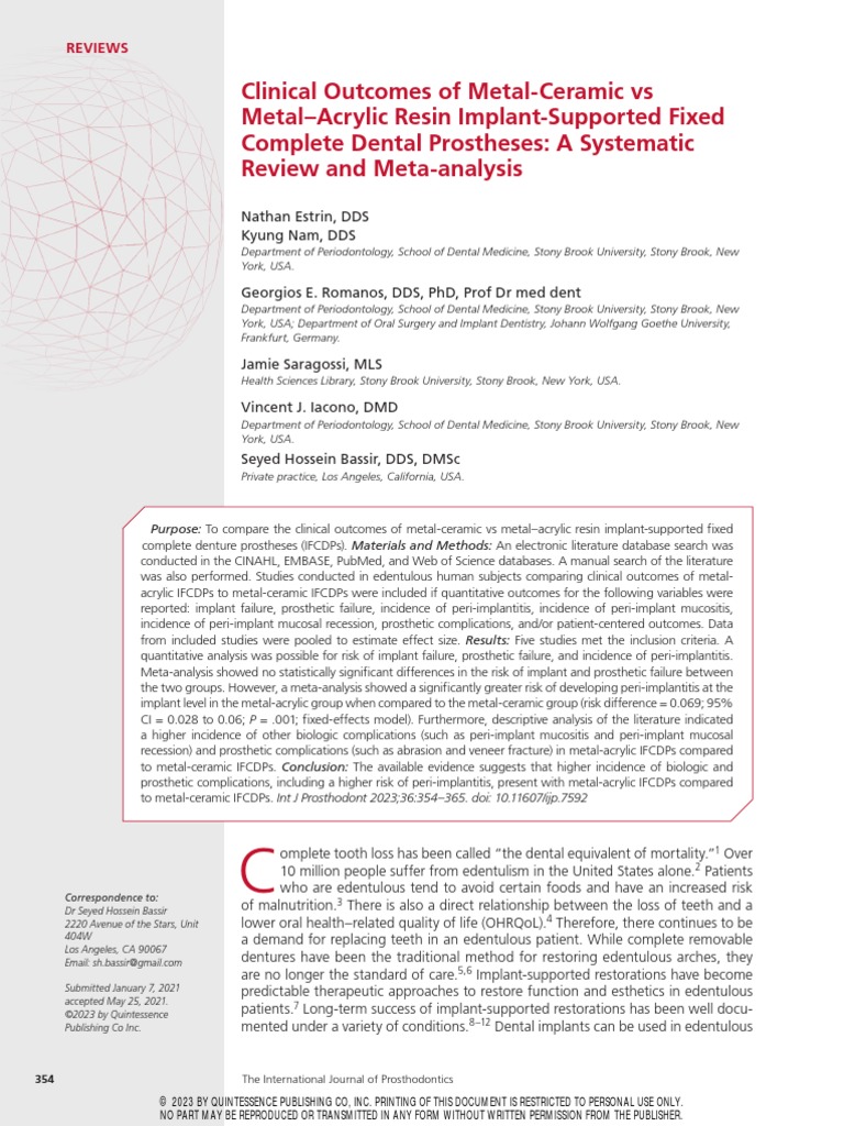 Clinical Outcomes of Metal-Ceramic Vs Metal-Acrylic Resin Implant ...