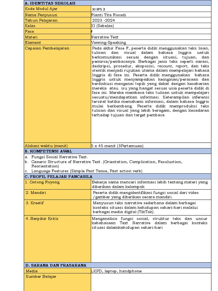 RPP Kelas XI Bahasa Inggris Kurikulum Merdeka | PDF
