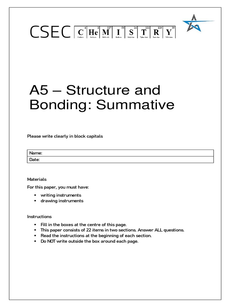 CSEC Chemistry - A5. Summative (QP) | PDF