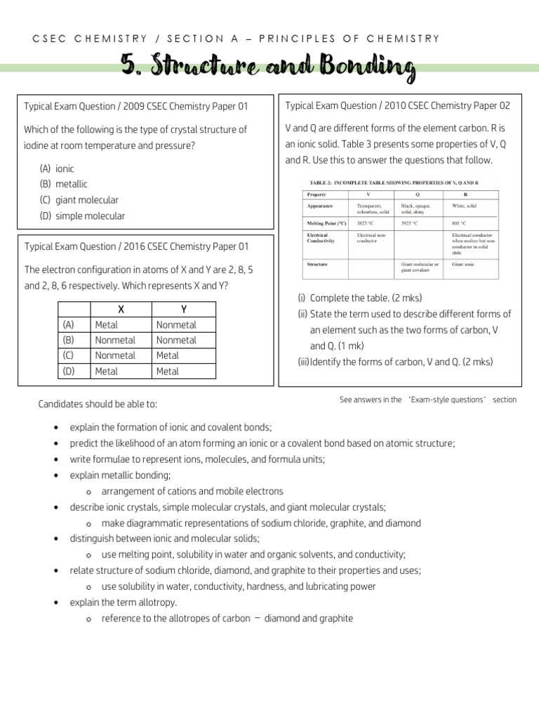 CSEC Chemistry - A5. Structure and Bonding | PDF