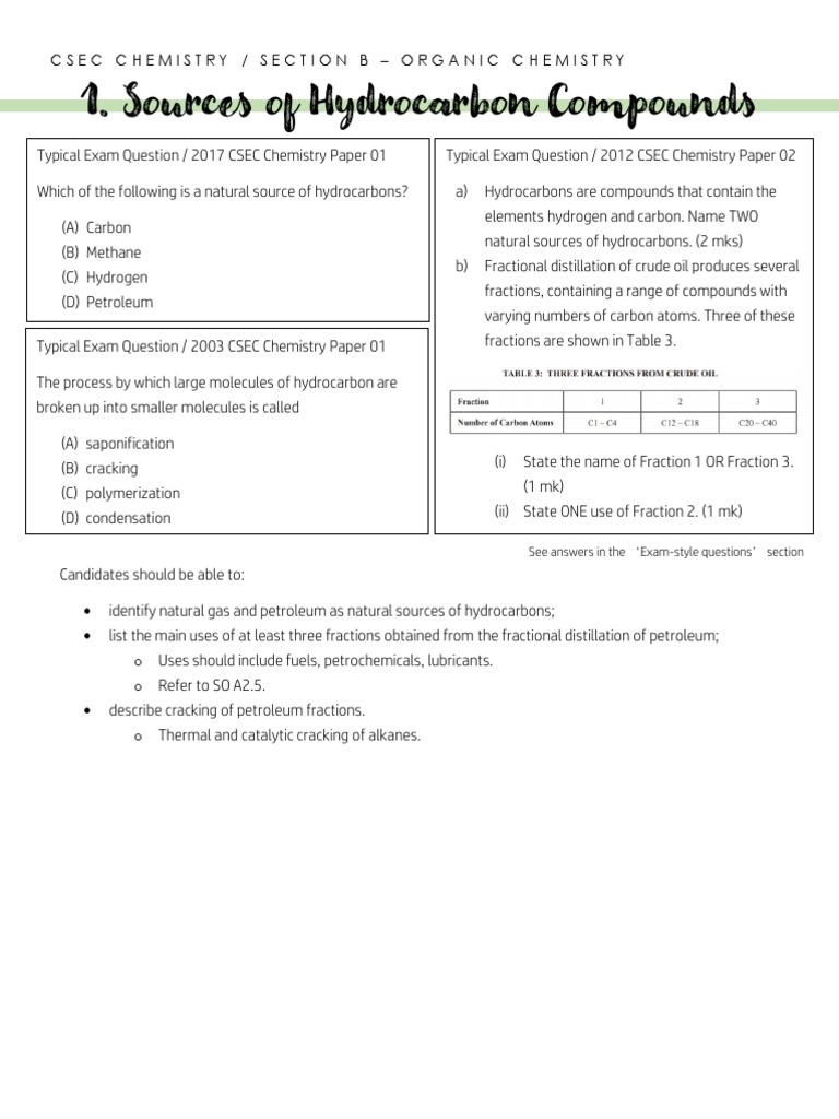 (CSEC Chemistry) Section B Notes and ESQs | PDF | Alkene | Petroleum
