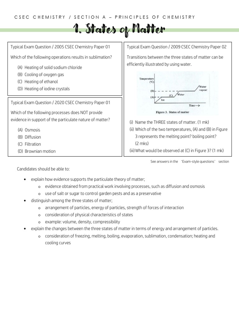 (CSEC Chemistry) Section A Notes and ESQs | PDF | Mixture | Distillation