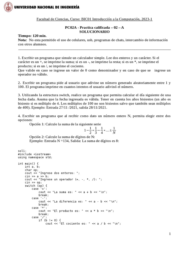 Introduccion A La computación-PC02-solucionario | PDF | Entero ...
