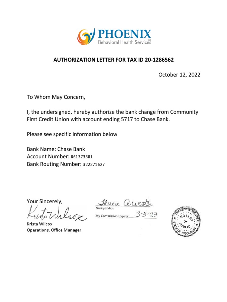 Authorization Letter For Tax Id 20 | PDF | Finance & Money Management