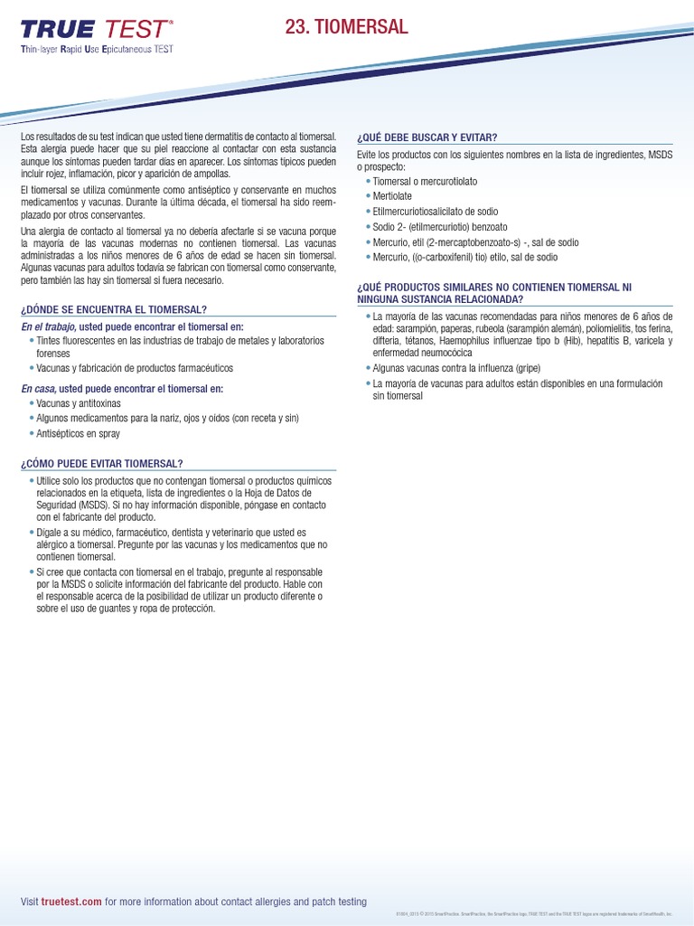 TRUE TEST Allergen Info - TIOMERSAL | PDF