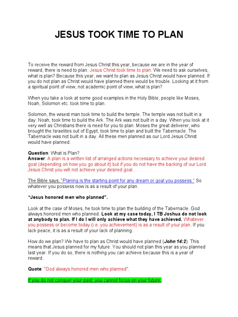 Jesus Took Time To Plan | PDF | Tabernacle | Jesus
