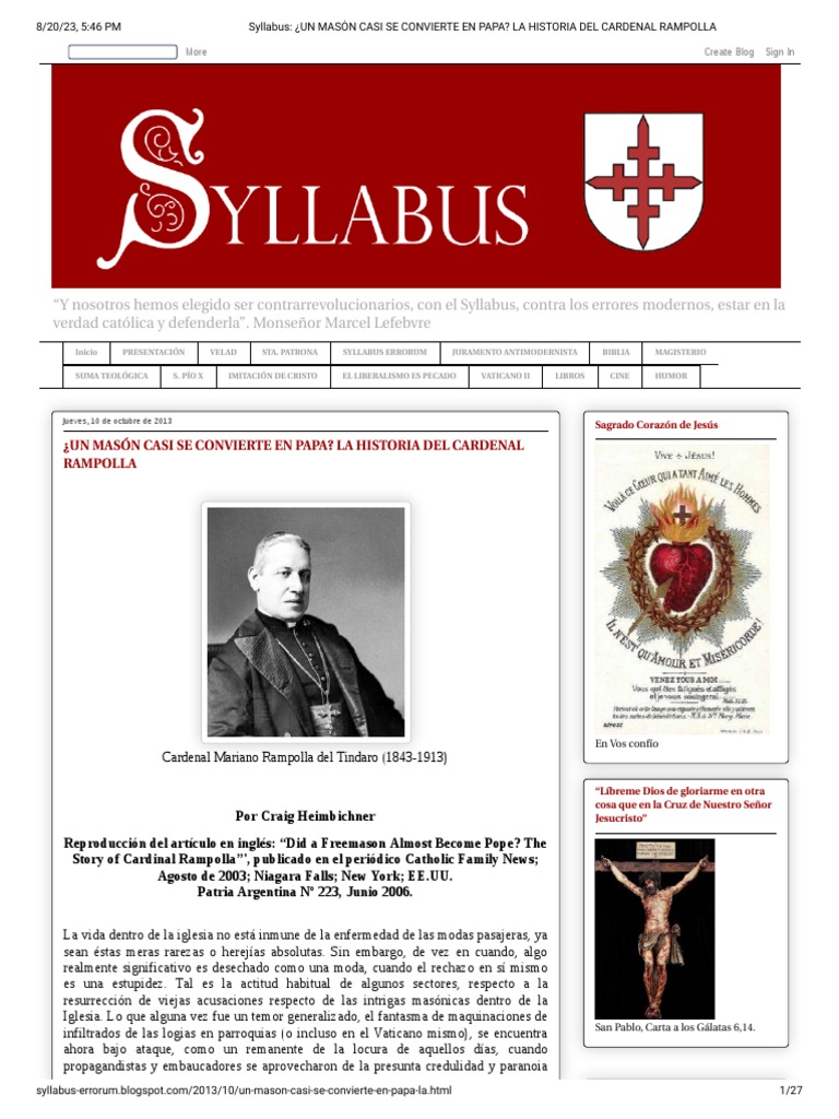 Syllabus - ¿UN MASÓN CASI SE CONVIERTE EN PAPA - LA HISTORIA DEL ...