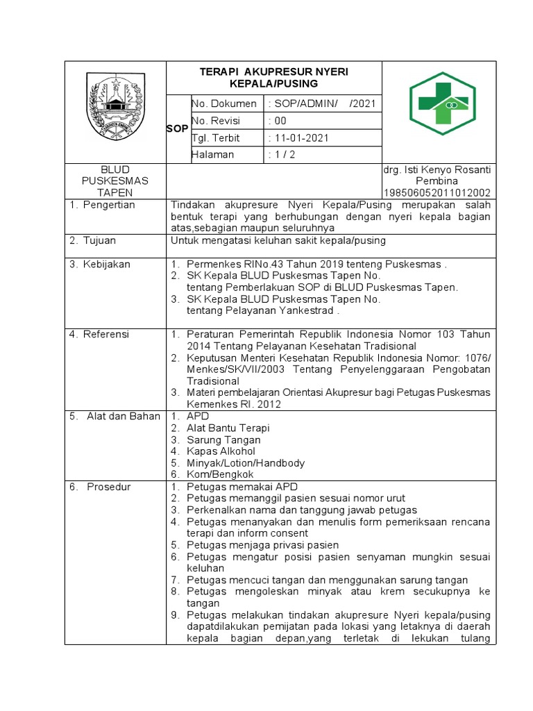 Sop Terapi Akupresure Sakit Kepala | PDF