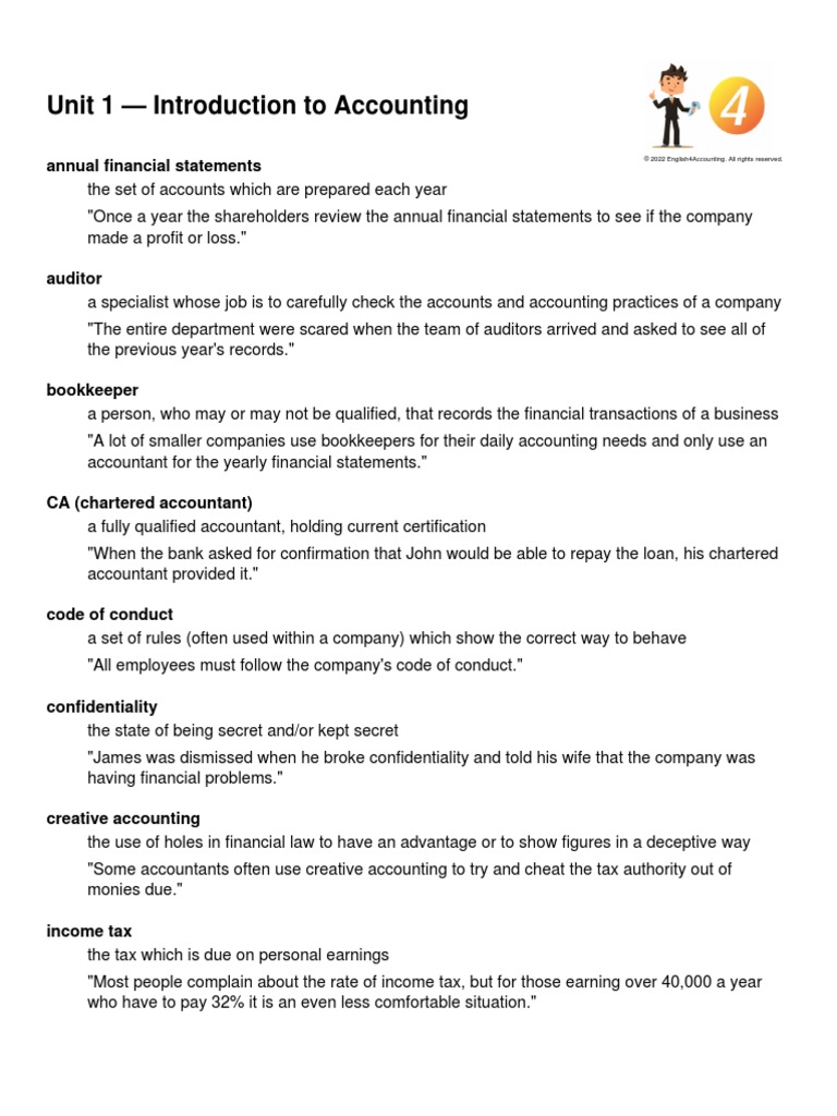 English4Accounting - Unit 1 Vocabulary | PDF | Taxes | Value Added Tax