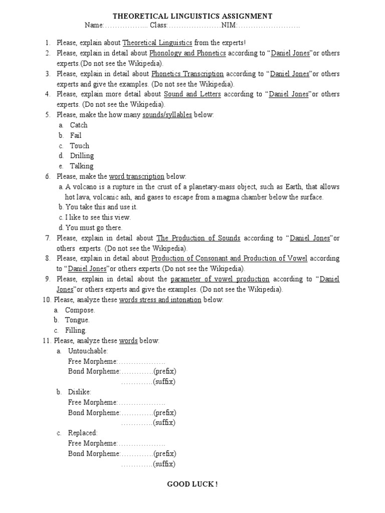Theoretical Linguistics Assignment | PDF