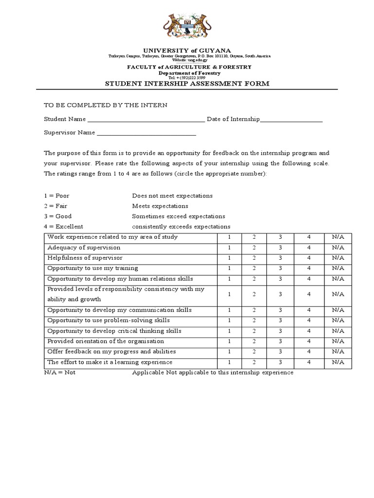 Student Intern Assessment Form | Download Free PDF | Internship | Job Hunting