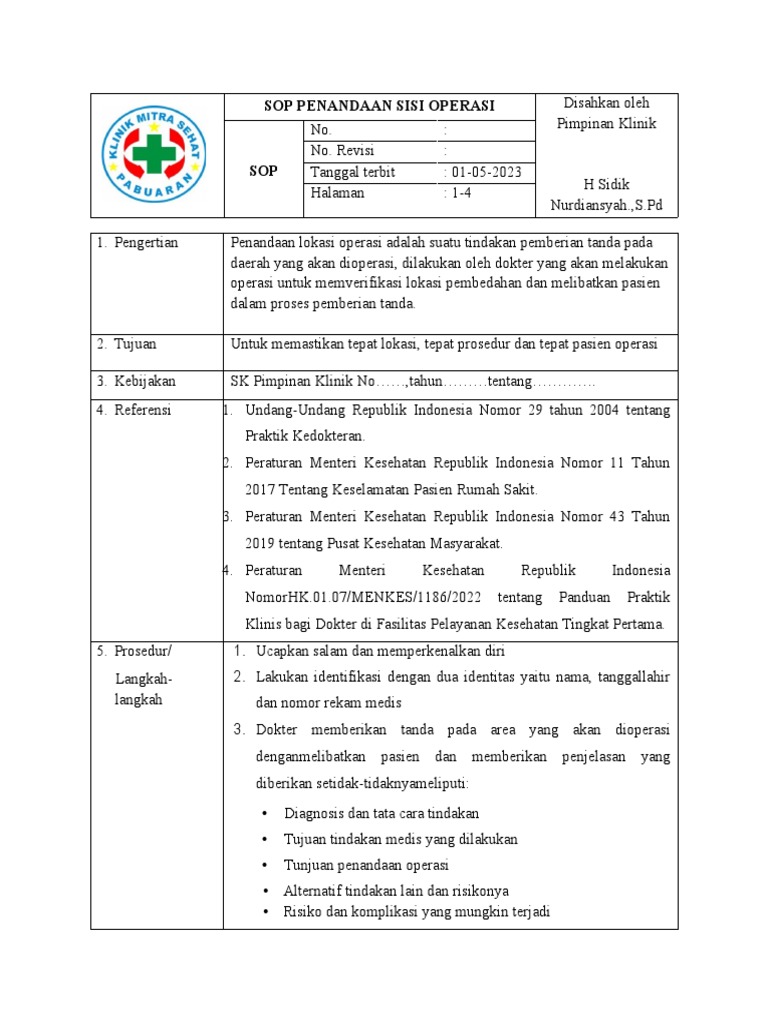 SOP Penandaan Sisi Operasi | PDF