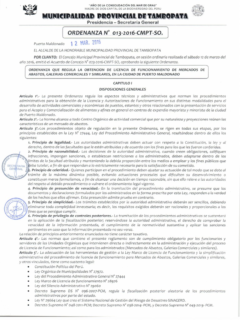 Ordenanza Municipal Nro 013 2016 | PDF