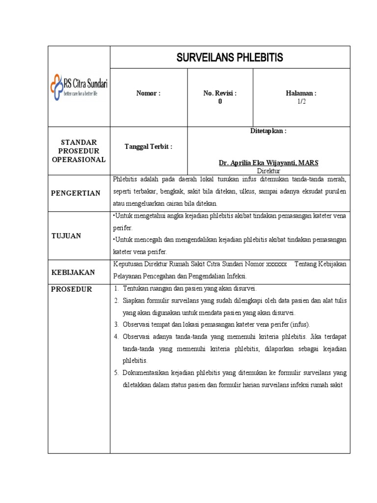 Sop Surveilans Phlebitis | PDF