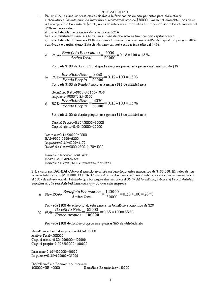 Rentabilidad Roa Roe | PDF | Rentabilidad sobre recursos propios | Business